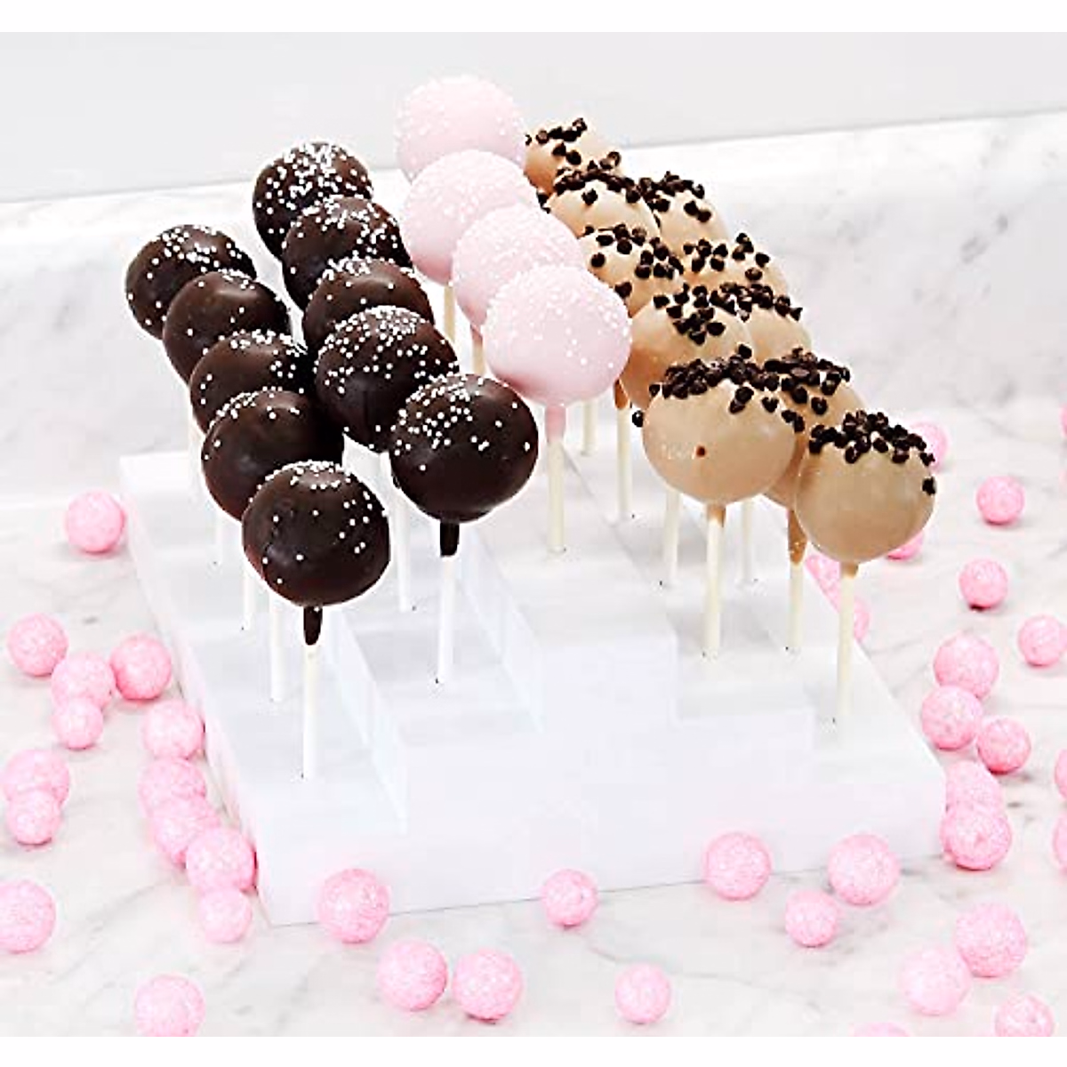 Darware Wooden Cake Pop Stand; Tiered Treat Holder (24-Hole, White)