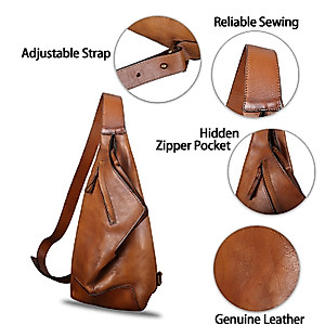 Genuine Leather Sling Bag Crossbody Casual Hiking Daypack Vintage Handmade Shoulder Backpack Motorcycle Chest Bag (Brown)