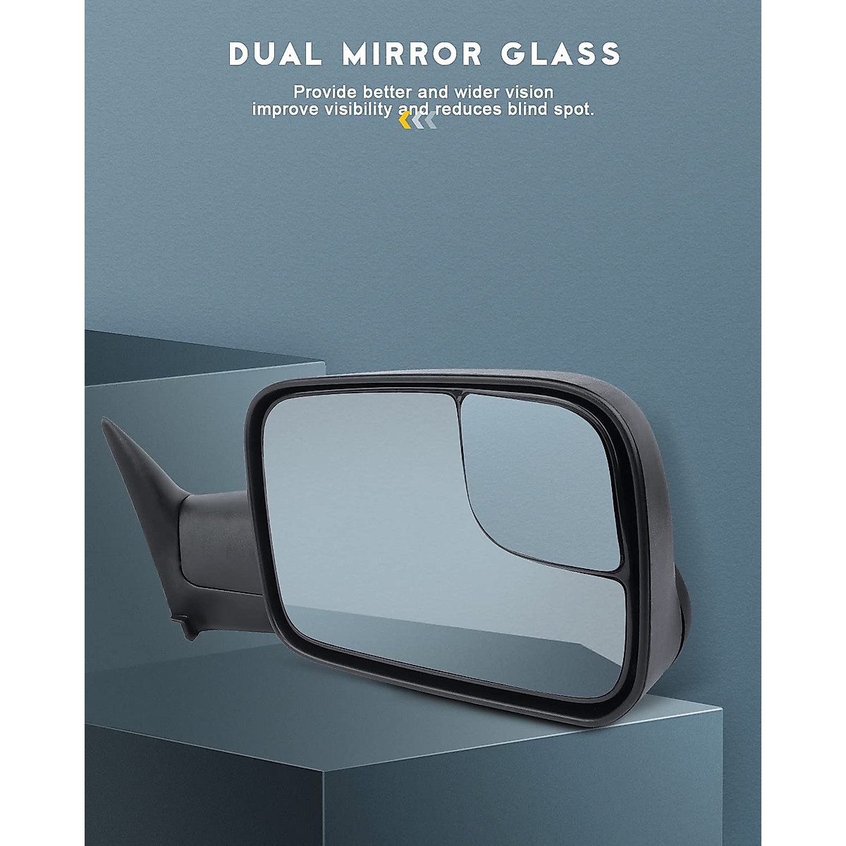 OCPTY Towing Mirror with Manual Adjusted Right Side Tow Mirror Compatible with 1994-2001 for DODGE for Ram 1500 1994-2002 for DODGE for Ram 2500 3500 with Black Housing