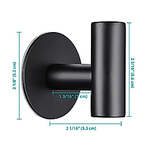 Aquaterior 2 Pack Matte Black Towel Hooks Stainless Steel Coat Robe Clothes Hook Wall Mount Heavy Duty Adhesive Holder for Bathroom Kitchen Garage