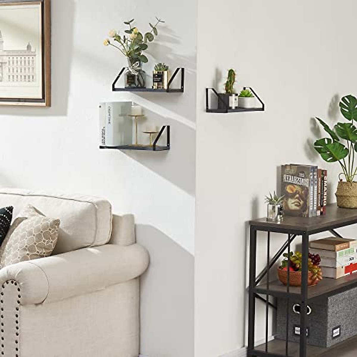 TFER Floating Wall Shelves for Bedroom/Bathroom, Set of 3, Hanging Shelf for Living Room/Kitchen/Laundry Room, Wall Mounted Shelves, Rustic Wood Shelves Great Value Halloween Decoration | Grey