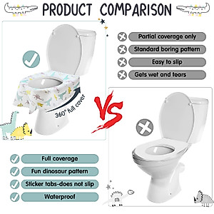 50 Pack Extra Large Toilet Seat Covers Disposable Waterproof Toddler Toilet Covers, Individually Wrapped Portable, Ideal for Kids and Adults, Potty Training in Restrooms (Delicate Dinosaur)