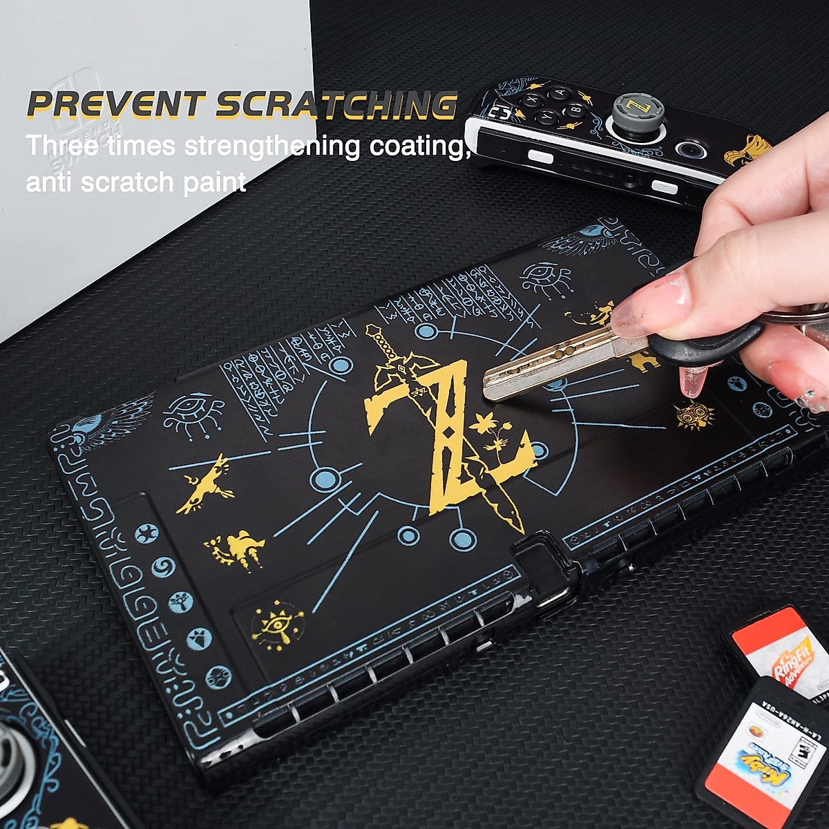 DLseego Switch OLED Protective Case Dockable Hard Shell Black Shockproof Cover Joy Con Skin with 4PCS Thumb Grips Caps Design for Switch OLED New Model