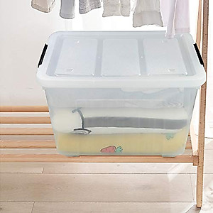 Dehouse 70 L Large Clear Storage Boxes, Plastic Storage Box with Lids and Wheels, Set of 4