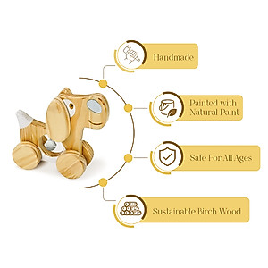 Handreamy Handmade Wooden Pull Dog Toy | Award Winning Puppy Birthday Gift for Toddlers Push and Pull Toy | Easy Push and Pull Wooden Wheel Dog Toy for Kids Children Gift