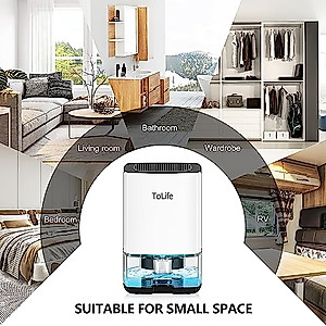 ToLife Dehumidifiers for Home 30 OZ Water Tank with Auto-Off, Portable Small Dehumidifier for Room,Bathroom,Bedroom,RV, Closet 500 sq.ft,7 Colors LED Light