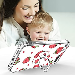 OOK Compatible with iPod Touch 7/6/5 Generation Case Ring Holder for Girls Woman,Soft TPU Bumper PC Back Shockproof Protective Case-Strawberry