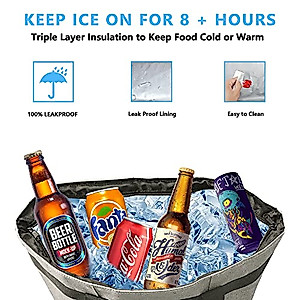 Large Insulated Grocery Bags Cooler Bag, 2 in 1 Cooler Tote/Cooler Backpack, Leak-Proof Soft Cooler Bag for Food Delivery, Grocery Shopping, Travel, Beach, Camping & Outdoor Activities (Grey)