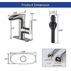 VXV LED Bathroom Sink Faucet, Single Handle Brushed Nickel Bathroom Faucets, Faucet for Bathroom Sink with Pop Up Drain and Deck Plate,1or 3 Hole