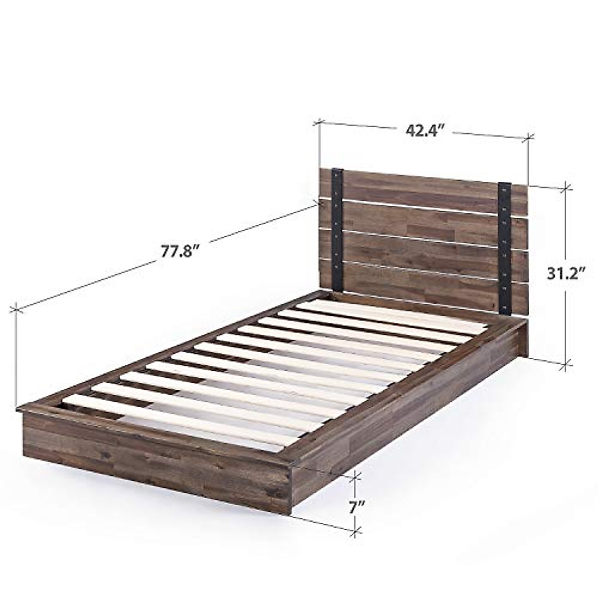 ZINUS Brock Metal and Wood Platform Bed Frame / Solid Acacia Wood Mattress Foundation / No Box Spring Needed / Easy Assembly, Twin