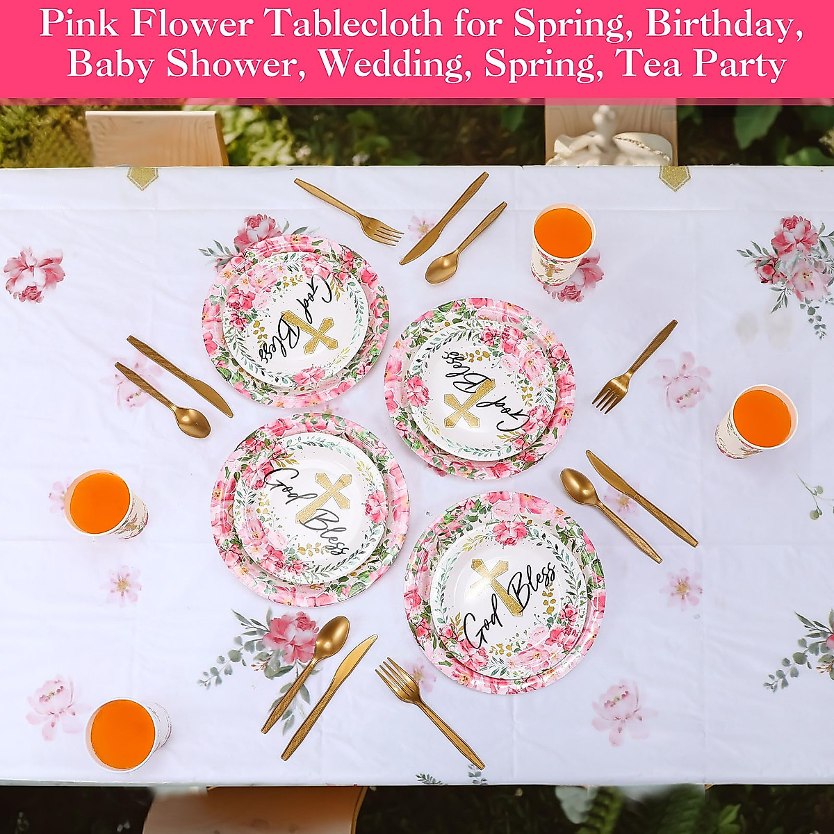 Yungyan 194 Pcs Baptism Plates and Napkins Tablecloth Cups Baptism Decorations Cross Disposable Holy Communion Set for Wedding Newborn Religious First Holy Communion Party Supplies