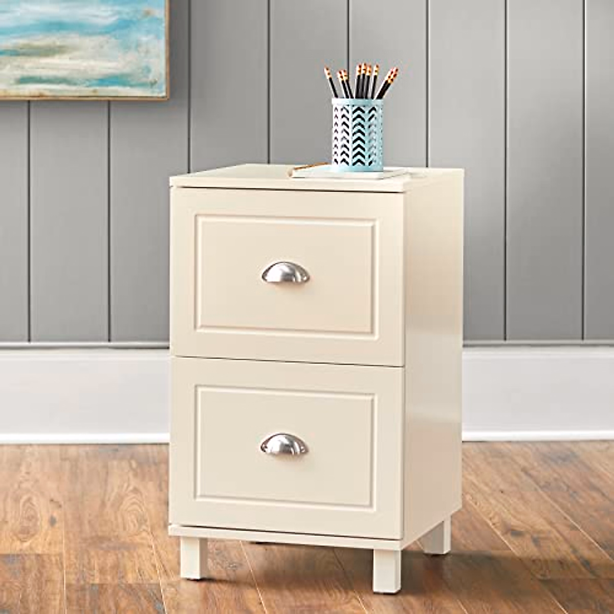 Target Marketing Systems Bradley Collection Drawer Cabinet with Metal Handles for Home Office Organization, Fits Letter-Size File, 2, White