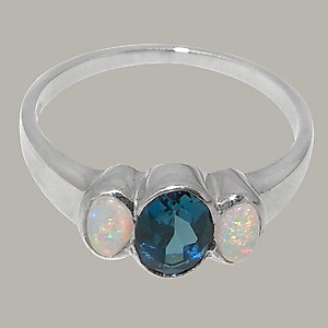 925 Sterling Silver Natural London Blue Topaz & Opal Womens Anniversary Ring - Size 8.75