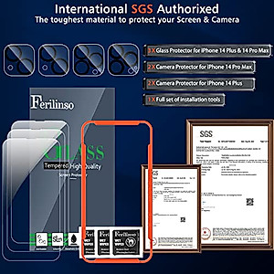 Ferilinso Designed for iPhone 14 Plus iPhone 14 Pro Max Screen Protector 3 pack HD Tempered Glass With 2 Pack Camera Lens Protector CaSe Friendly 9H HardneSs Bubble Free AcceSorieS