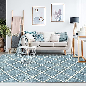 Superior Lattice Collection Area Rug, 6mm Pile Height with Jute Backing, Affordable and Contemporary Rugs, Modern Geometric Windowpane Pattern - 8' x 10' Rug, Blue