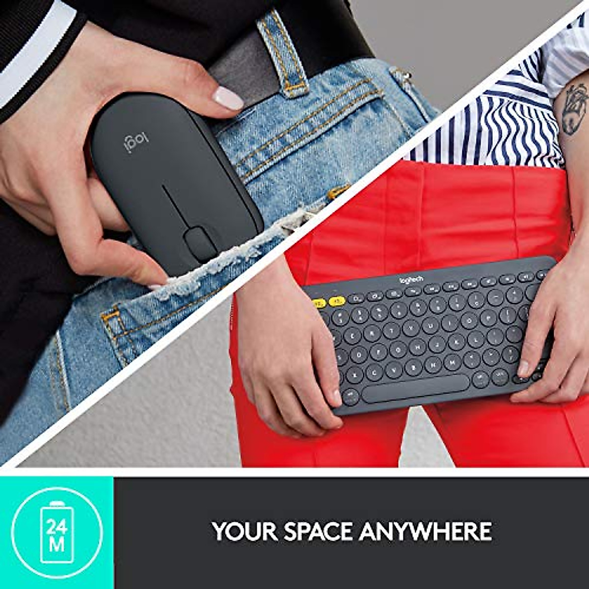 Logitech K380 + M350 Wireless Keyboard and Mouse Combo - Slim Portable Design, Quiet Clicks, Long Battery Life, Bluetooth, Easy-Switch, Windows, Mac, iPadOS, Chrome OS Compatible - Dark Grey