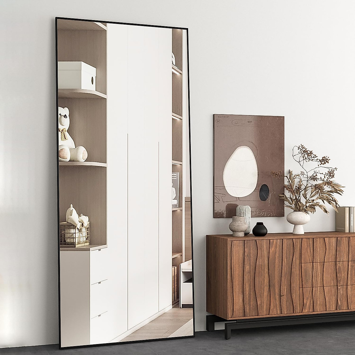 NEUWEABY Full Length Mirror 65"x24" Floor Mirror Large Black Mirror Body Rectangle Mirror for Bedroom Living Room Standing Hanging or Leaning Against Wall Aluminum Alloy Frame