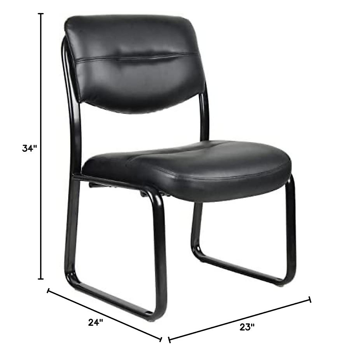Boss Office Products Leather Sled Base Side Chair in Black