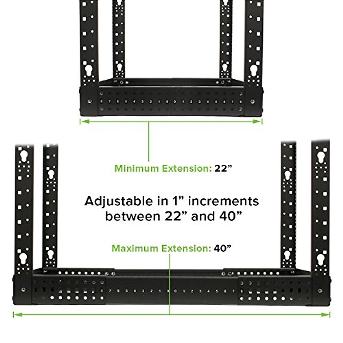 NavePoint 25U Professional 4-Post IT Open Frame Server Network Relay Rack 4.5 Feet Tall Black
