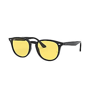Ray-Ban RB4259F Low Bridge Fit Round Sunglasses, Black/Yellow, 53 mm