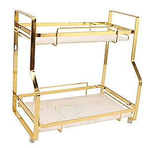 Aoutecen Spice Rack Organizer, White and Gold Stable Wall Mounted Strong Load Bearing Capacity Corner Bathroom Shelf Easy to for Kitchen(2 Tier)