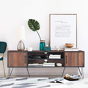 Tangkula Retro TV Stand with 6 Metal Legs, Modern Entertainment Center for TVs up to 65 Inch, TV Console Table w/ 2 Cable Holes, Adjustable Shelf, Media Storage Cabinet for Living Room, 59 Inch