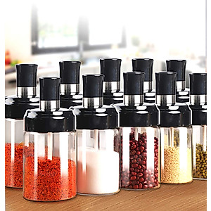 LOYUYU Kitchen Glass Spice Jars Seasonning Box Set of 4, Condiment Pots Spice Jars with Spoons, Oil Bottle Honey Jar Dispenser, Airtight Cap Transparent (8.45oz)