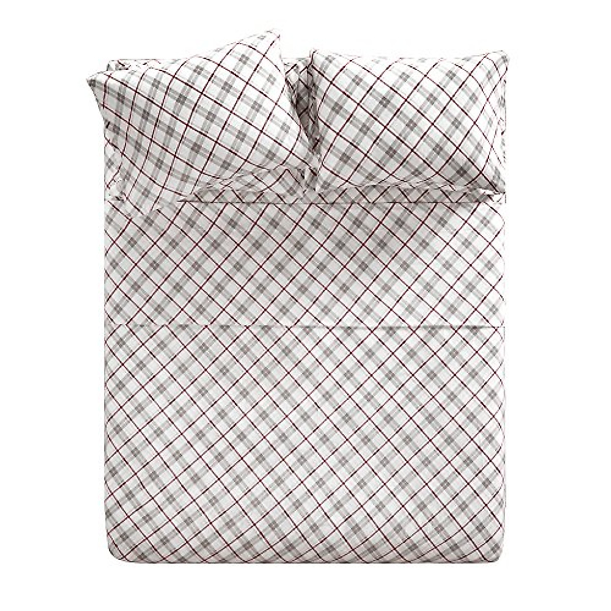 Comfort Spaces Cotton Flannel Breathable Warm Deep Pocket Sheets with Pillow Case Bedding, Cal King, Grey/Red Plaid 4 Piece