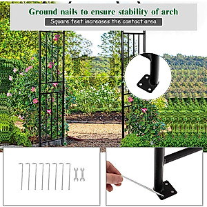 LDAILY Moccha Garden Arch Arbor Trellis, 7.2Ft Outdoor Steel Arbor with Stakes, Metal Archway for Climbing Plants, Wide Sturdy Durable Garden Arch for Lawn, Party, Ceremony Wedding Decoration, Black