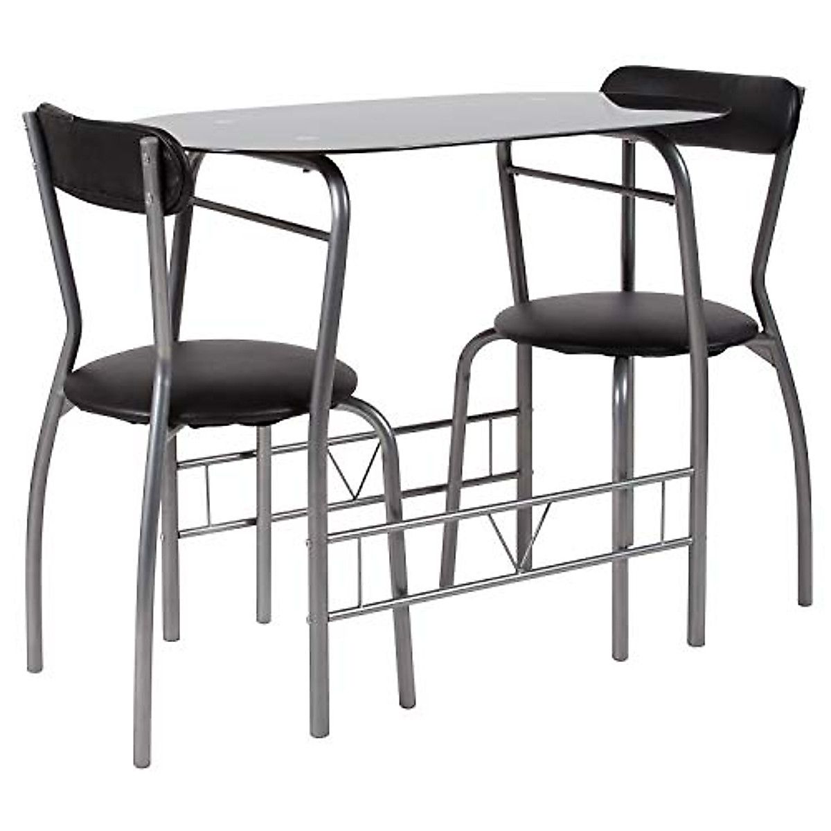 Flash Furniture Sutton 3 Piece Space-Saver Bistro Set with Black Glass Top Table and Black Vinyl Padded Chairs
