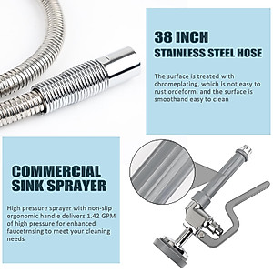Commercial Sink Sprayer with Flexible Hose & Pre-Rinse Overhead Spring, High-Pressure Dish Spray Valve 38inch Stainless Steel Hose Easy Installation for Home Commercial Restaurant Industrial (Gray)