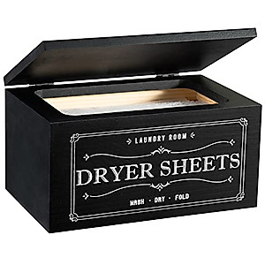Rustic Dryer Sheet Holder with Lid - Cute Farmhouse Dryer Sheet Dispenser Laundry Room Decor Accessories,Fabric Softener Dispenser Dryer Sheet Container for Laundry Organization Storage,Black-N