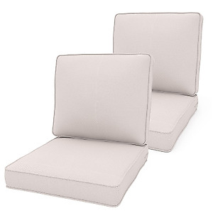 Outdoor Chair Cushions, 24" x 23" High-Density Foam Deep Seat Patio Cushions with Olefin Fabric & Removable Zipper Cover, Outdoor Furniture Replacement Cushions Set of 2 for Chair Sofa Couch - Beige