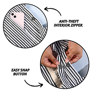 Folkulture Beach Bag For Women | 17 x 14 Inch - 100% Cotton Beach Tote Bag With Zipper, Large Woven Pool Bag, Cute Travel Beach Bag or Packable Canvas Beach Bag | Beach Accessories (Vibes Black)