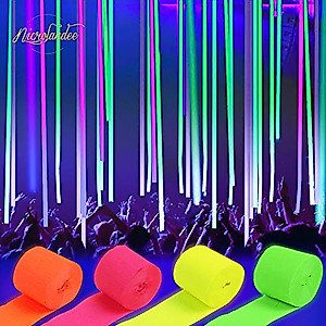 NICROLANDEE Blacklight Party Decorations - 4 Rolls Glow Crepe Paper Fluorescent Neon Paper Streamers for Wedding, Birthday, Neon Party, Fiesta Party, Prom Dance, Party Photography