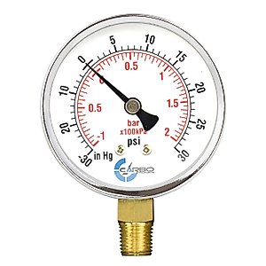 CARBO Instruments 2-1/2" Pressure Gauge, Chrome Plated Steel Case, Dry, Compound Vacuum -30 Hg - 0-30 psi Lower Mount 1/4" NPT