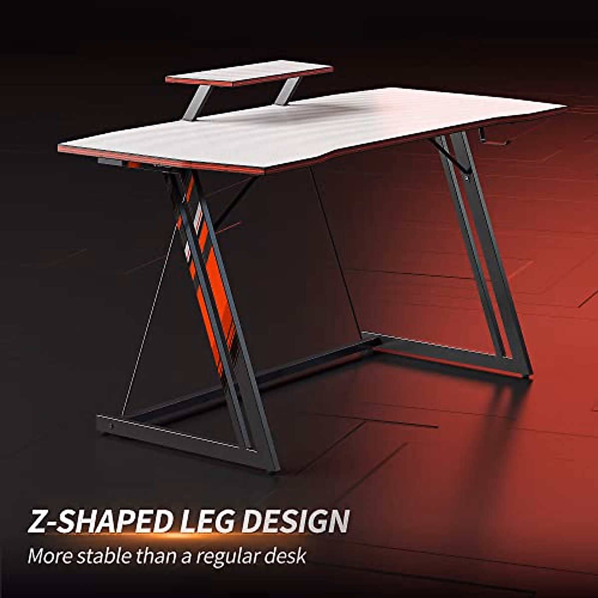 CubiCubi Gaming Desk 47 inch PC Computer Desk, Home Office Desk Gaming Table Z Shaped Gamer Workstation and Headphone Hook, White