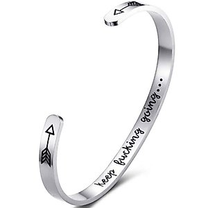 Jude Jewelers Stainless Steel Keep Going Inspirational Mantra Statment Cocktail Party Graduation Sports Bangle Bracelet (Silver)
