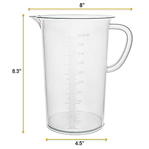 EISCO Plastic Pitcher, 2000mL (2L) - Molded Graduations - Chemical Resistant & Autoclavable Polypropylene - Measuring Jug