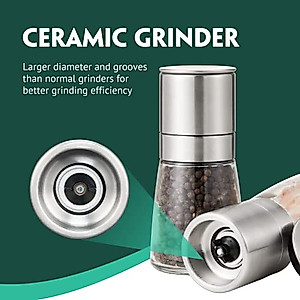 KITEXPERT Salt and Pepper Grinder Set, Chunky Glass Pepper Mill and Salt Grinder Refillable with Large Capacity & Upgraded Grinding Precision, Stainless Steel Pepper Mill Grinder