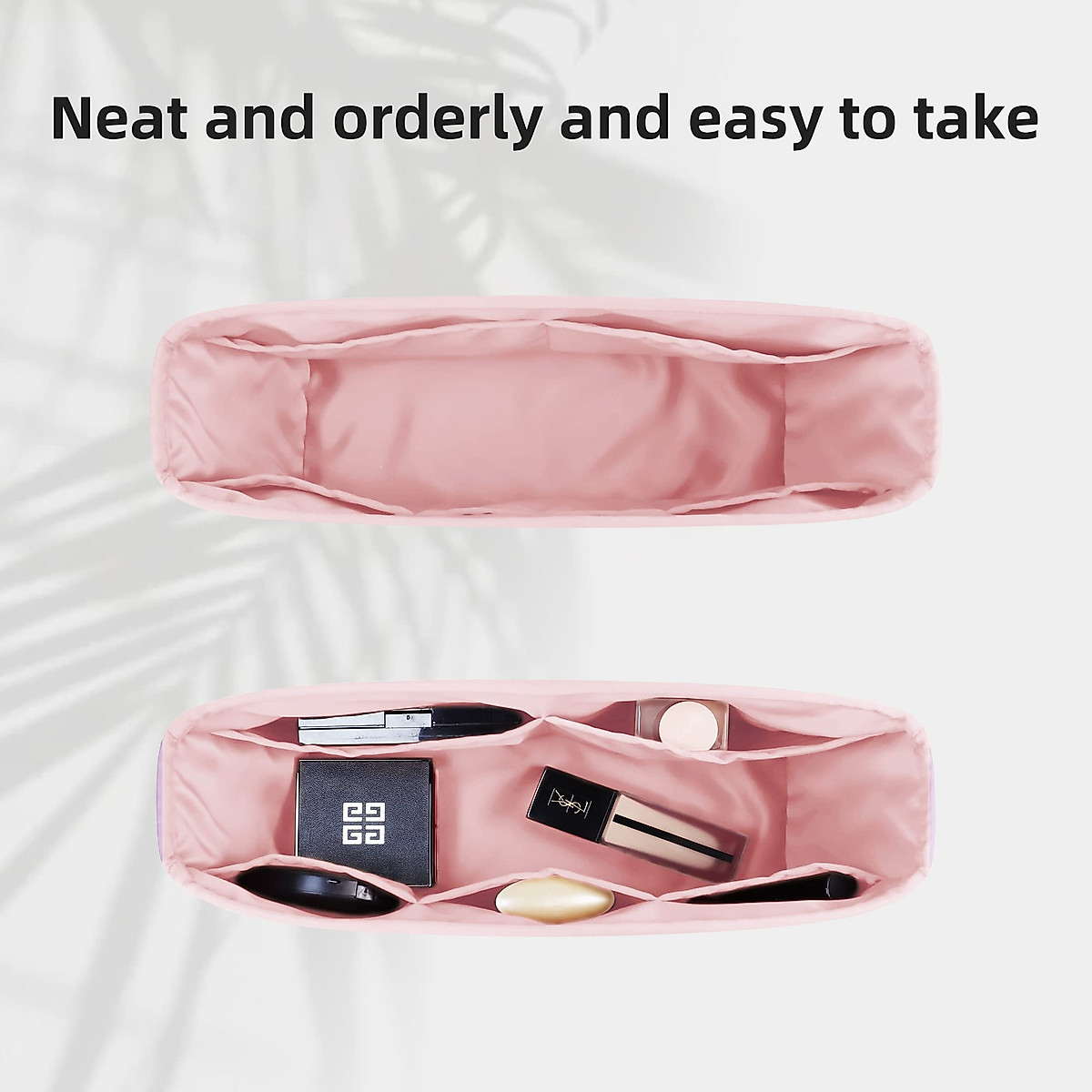 DGAZ Purse Organizer Insert Fits LV Neverfull Mini/PM/MM/GM Bags，Silk Bag Organizer，Luxury Handbag & Tote Shaper（MM, Pink）