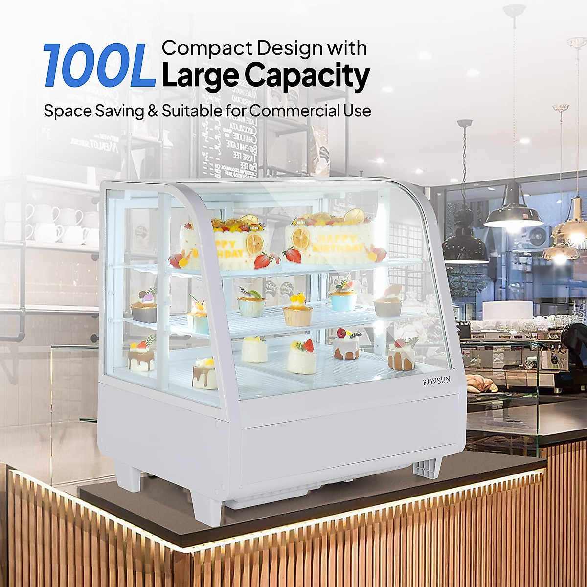 ROVSUN Refrigerated Display Case 3.5 Cu.Ft, Display Refrigerator Commercial Countertop Refrigerator w/LED Lighting Auto Defrosting Air-cooling Rear Door for Cafe Restaurant NSF ETL Certified, White