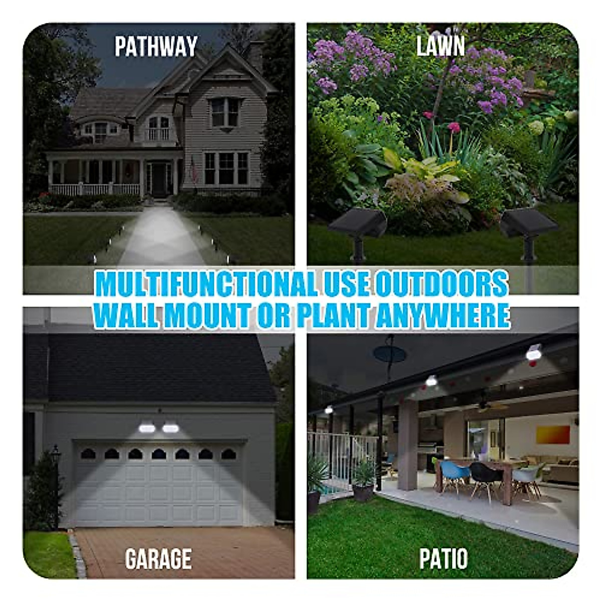 SOARCHICK Solar Outdoor Lights, IP65 Waterproof Outdoor Solar Spot Lights for Garden Yard Pathway Garage Porch 60 LED 3 Lighting Mode Auto On/Off Solar Powered Landscape SpotLight Wall Lights (1 Pack)