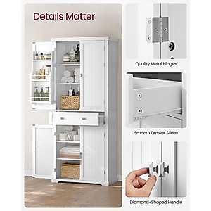 VASAGLE Pantry Cabinet, 71.7-Inch High Freestanding Tall Cupboard Storage Cabinet with a Drawer, 2 Cabinets, 4 Adjustable Shelves, 6 Door Shelves, for Living Room, Kitchen, White UBBC561P31V2