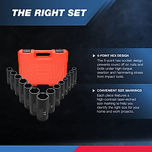 Neiko 02475A 1/2" Drive Deep Impact Socket Set, 14 Piece | 6 Point Metric Sizes (11-32 mm) | Cr-V Steel