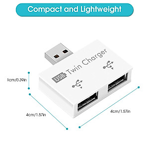USB 2.0 Hub Adapter, USB Splitter Hub 2 Port USB Ultra Slim Data Hub for Device Charging(White)