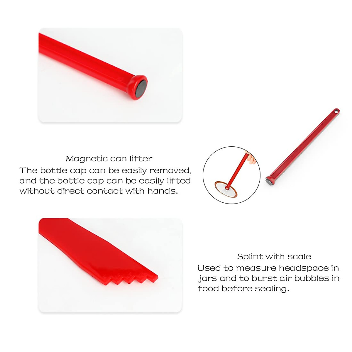 Aifeier ET Canning Tools Kit includes 1pcs Bubble Popper Bubble Remover, 1pcs Jar Lid Lifter Magnetic Lid Lifter and 1pcs Stainless Steel Canning Tongs (Red)