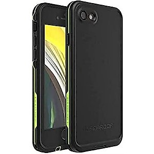 LifeProof iPhone SE (2nd gen - 2020) and iPhone 8/7 (NOT PLUS) FRĒ Series Case - NIGHT LITE (BLACK/LIME), waterproof IP68, built-in screen protector, port cover protection, snaps to MagSafe