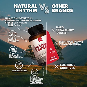 Natural Rhythm Magnesium Taurate, High Absorption Taurate, 750mg (150mg of Elemental Magnesium) 120 Capsules