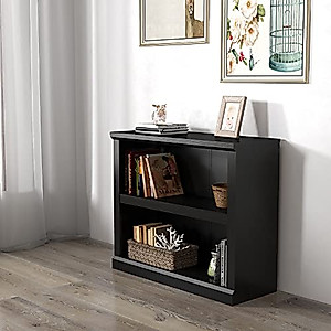 Panana Wooden Bookcase, 2/3/5 Tier Cube Shelves Adjustable Shelf Bookself Storage Organizer Display Shelf Free Standing Unit for Living Room Home Office (Black, 2-Tier)